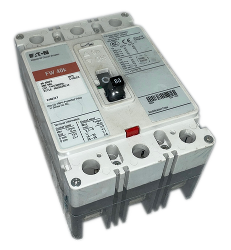 Eaton FWF3080VL Circuit Breaker, 80 Amp, 690Vac, 3-Pole, 50°C, Line ...