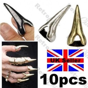 10pcs CLAW finger tip TALON FINGERTIP RINGS long nails PUNK CLAWS black ...