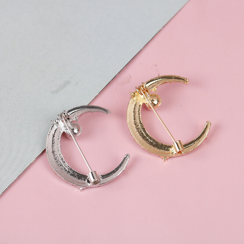 Pearl Rhinestone Moon Brooch Women Weddings Office Brooch Pins Gifts ...