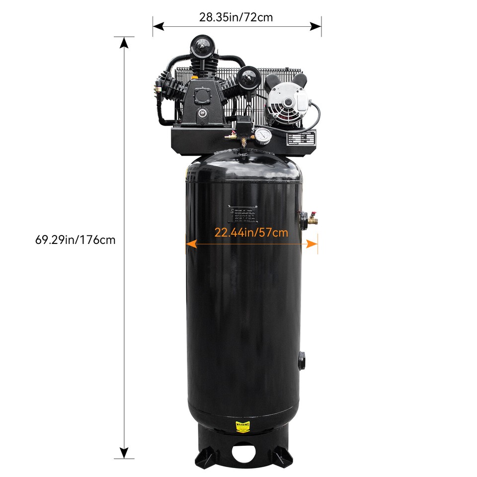 5.5HP Air Compressor 60 Gallon Vertical ASME Tank 10CFM 220V 1 Ph ...