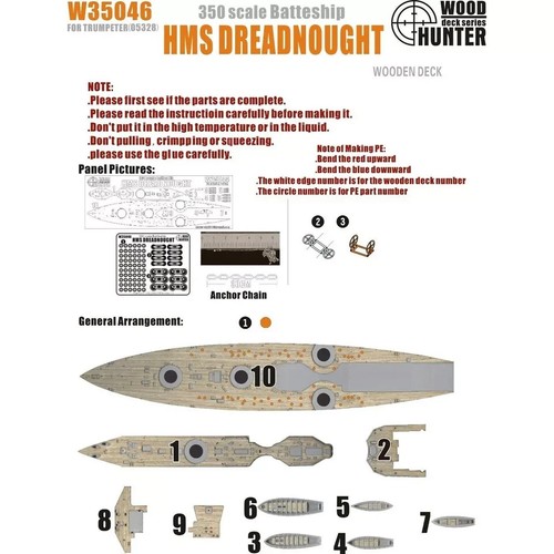 Hunter W35046 1/350 Wood Deck BATTESHIP HMS DREADNOUGHT FOR TRUMPETER ...