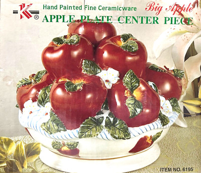 New Hand Painted Fine Ceramicware 3D Red Apples Center Piece - Big ...