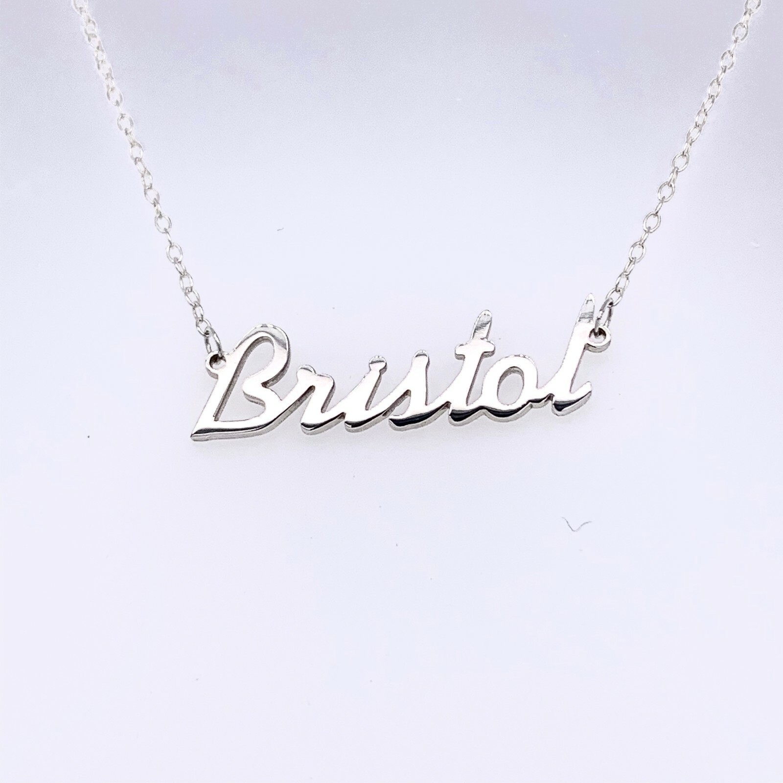 Bristol Name Plate Necklace Pendent Sterling Silver female Personalized ...