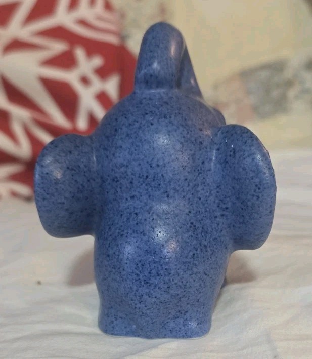 Blue Speckled Elephant Pottery Trunk Up Mouth Open Figurine Vtg. Unique ...