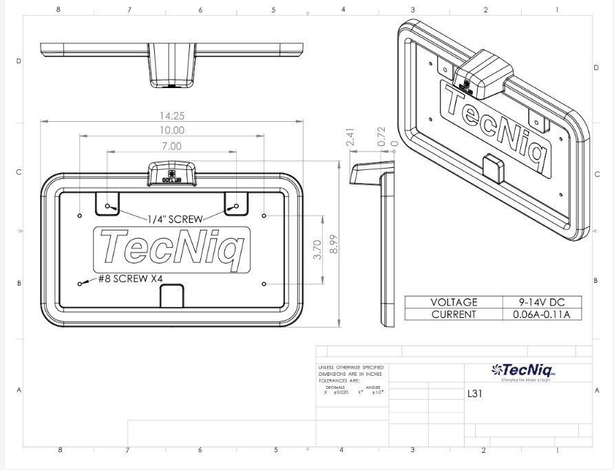 TecNiq Marine Trailer Full Back License Plate Frame w/ Light L31-WB00-1 | eBay