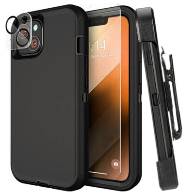 For iPhone 15 14 13 12 11 8 7 Plus Pro MAX Shockproof Defender Black ...