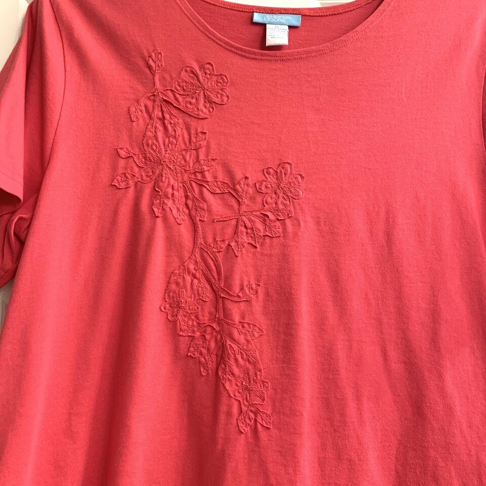 Jennifer Moore Blouse Top Xl Pink Decorative Stitch Short Sleeve Extra