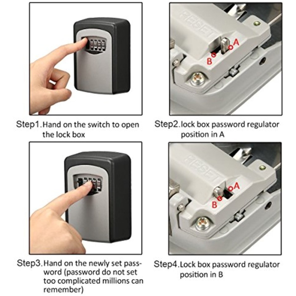4 Digit Combination Lock Box Wall Mount Security Safe XL Large 6 Key ...