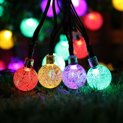 50 LED Solar Powered Retro Bulb String Lights Outdoor Fairy Garden ...
