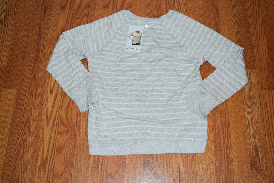 NWT Womens ACTIVE LIFE Heather Gray Stripe Active Sweater Shirt XL X ...