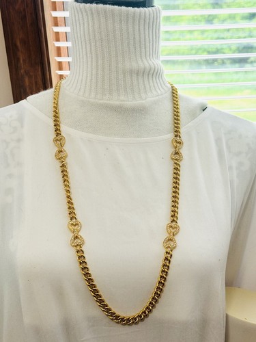 NIB JOAN RIVERS LONG 34” CHAIN CURB LINK RHINESTONE DOUBLE HEARTS ...
