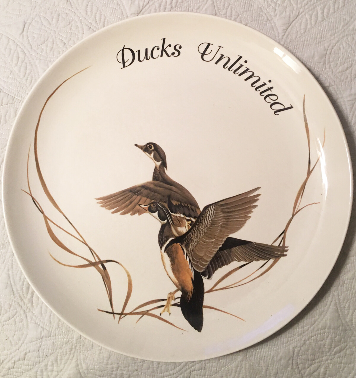 Ducks Unlimited Round Serving Platter with Wood Ducks in Flight by Art ...