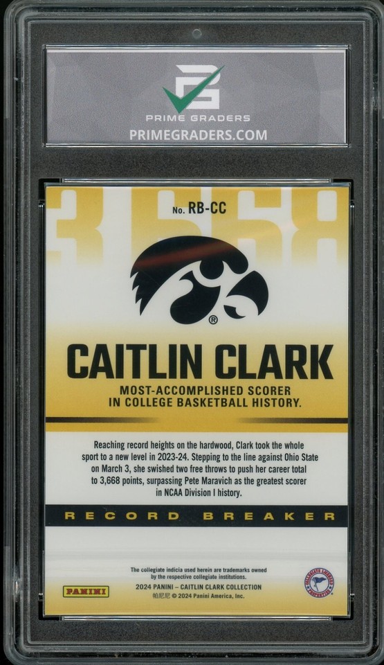 Caitlin Clark Rookie Card RC Graded 10 2024 Panini Collection #RB-CC | eBay