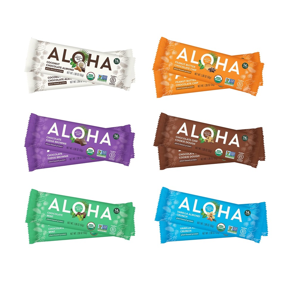 ALOHA Organic Plant Based Protein Bars - 6 Flavor Variety Pack - 12 ...
