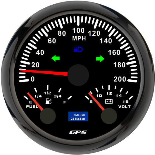 85MM 3IN 1 GPS Speedometer 200MPH with Fuel Level 240-33ohms Voltmeter ...
