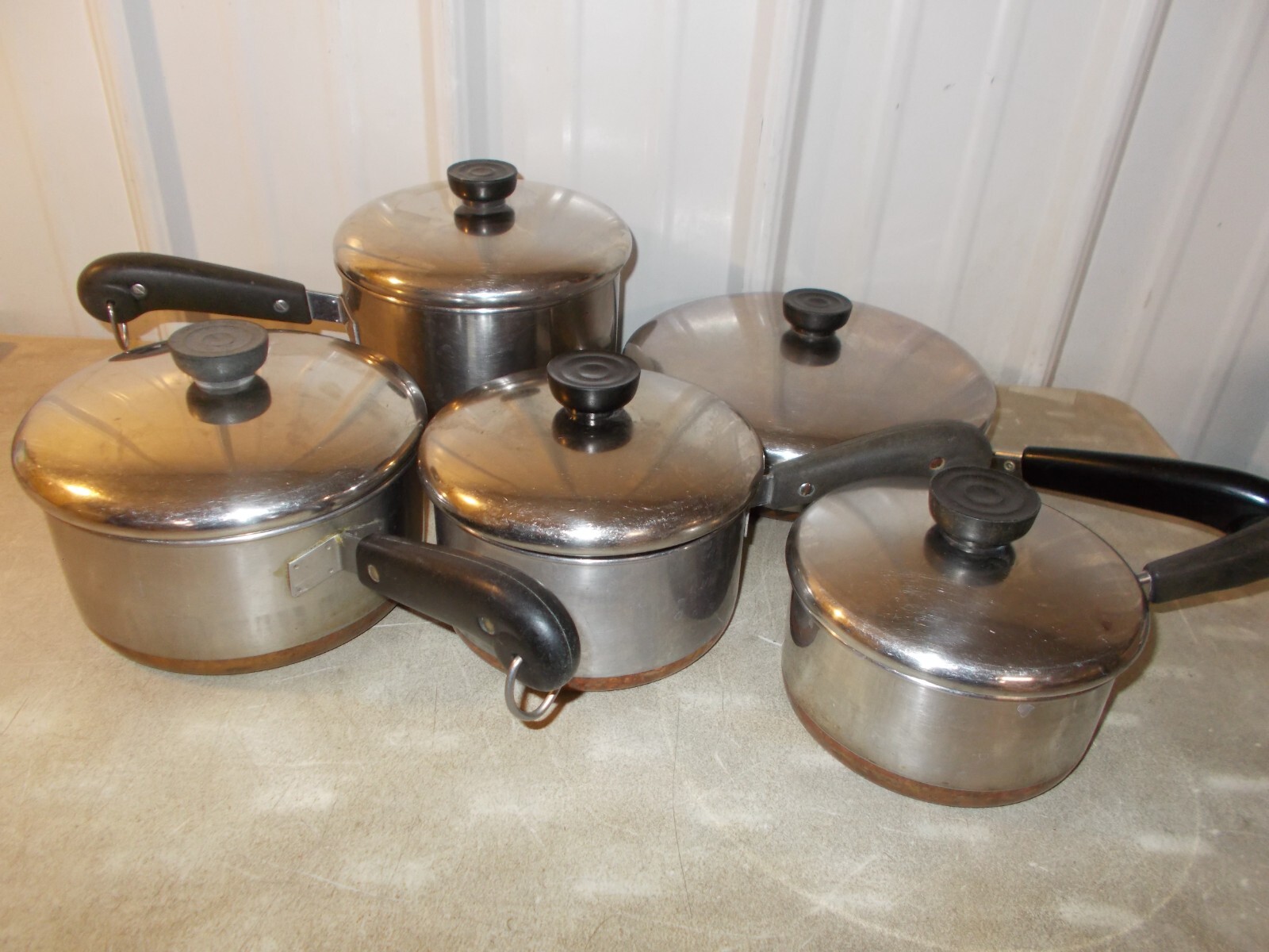 LOT OF VINTAGE Revere Ware 1801 Stainless Copper Bottom Pots Pans 9 ...