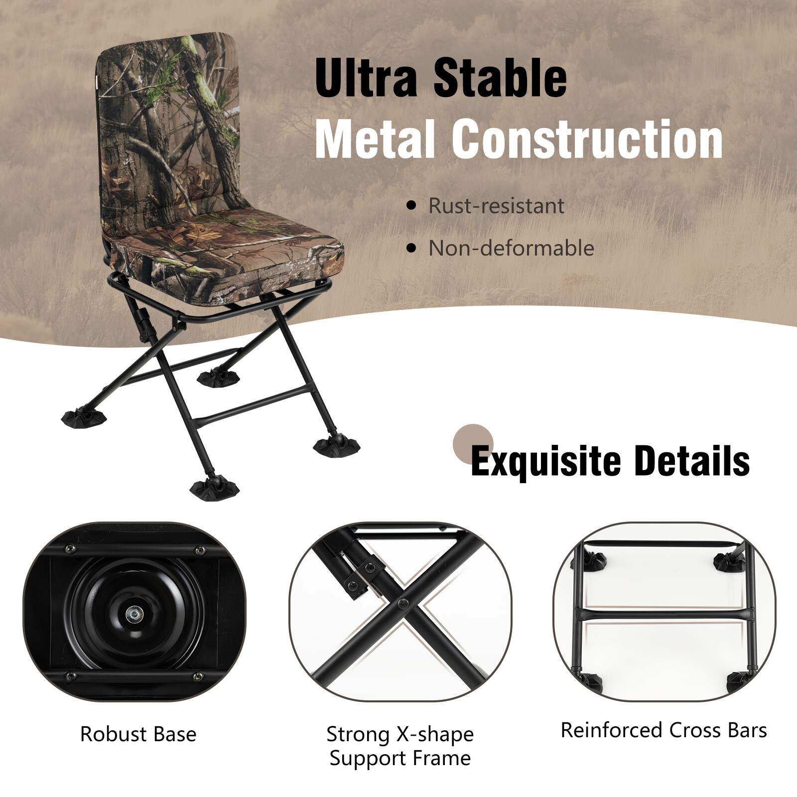 Professional Folding Hunting Chair w/4 Large Duck Foot Pads&Comfortable ...