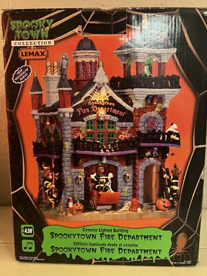 Lemax Spooky Town Fire Department Halloween Lights Sounds Working 2011 ...