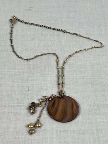 Lia Sophia Toasted Necklace River Shell Pendant Matte Brushed Gold Tone ...