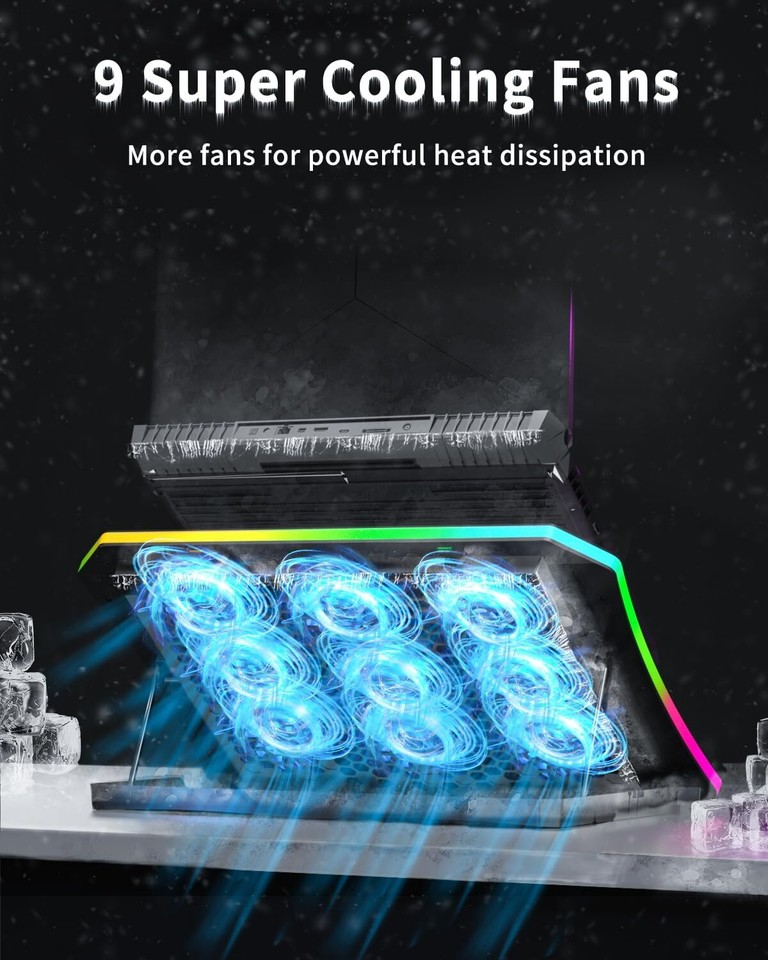 KeiBn Upgraded Gaming Laptop Cooler Pad with 9 Quiet RGB Fans, K9-Blue ...