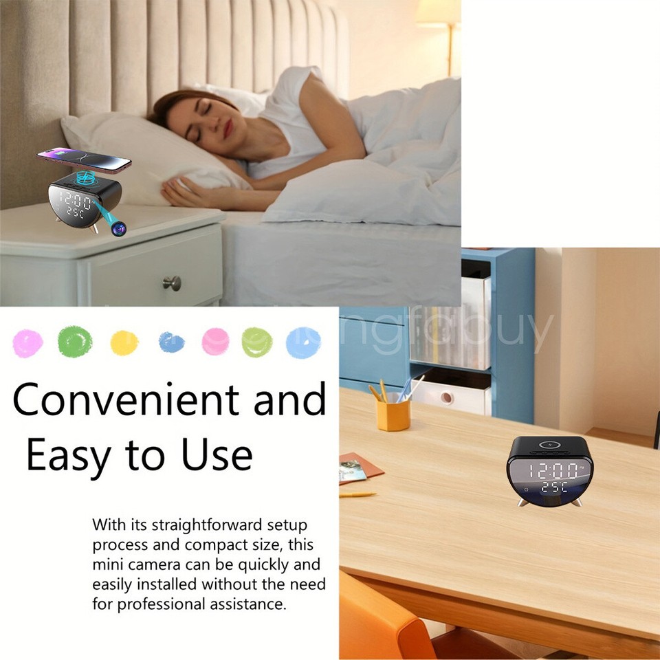 4K HD Wireless Charging Camera Wifi Security Cam with Time Temperature ...