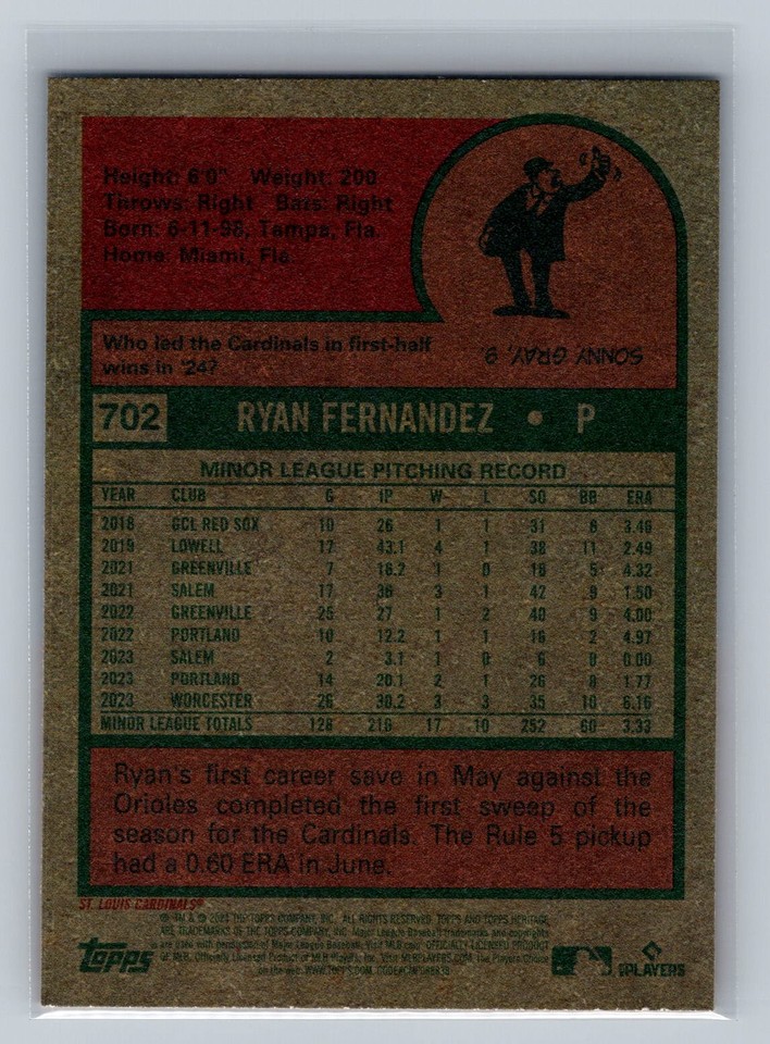 2024 Topps Heritage #702 Ryan Fernandez RC,SP MLB St. Louis Cardinals ...