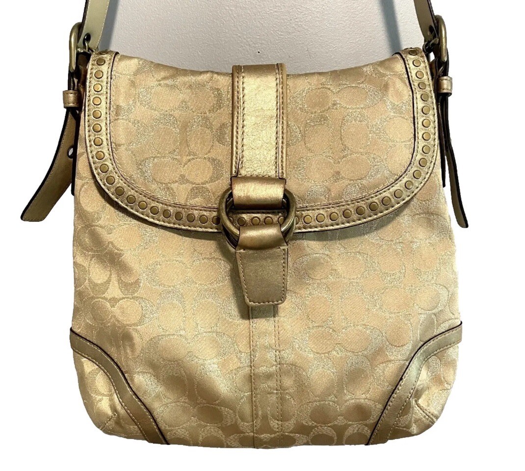 Coach Signature Jacquard Logo Gold Metallic Duffle Sa… - Gem