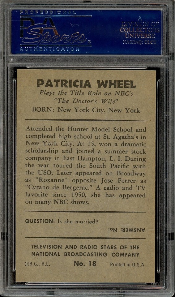 1953 TV & Radio NBC #18 Patricia Wheel PSA 7 | eBay