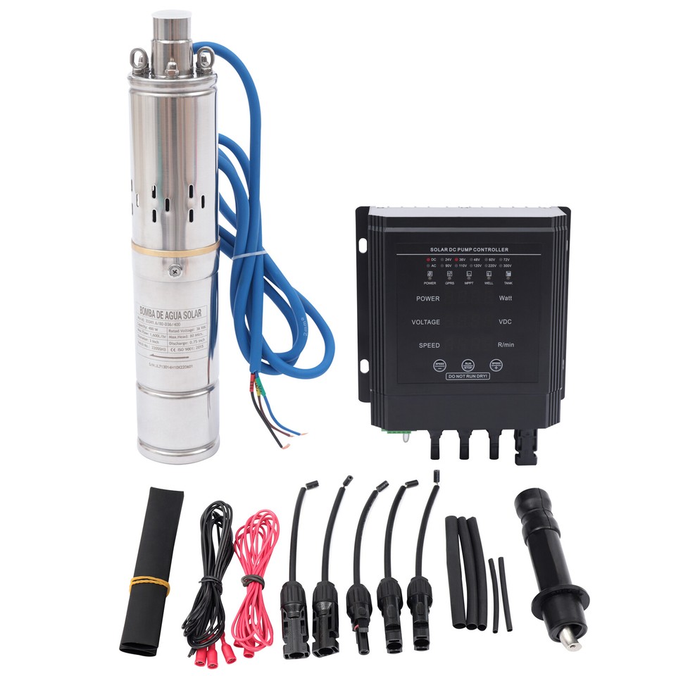 3'' DC 36V 400W Solar Submersible Water Pump, Deep Well Pump w/ MPPT ...