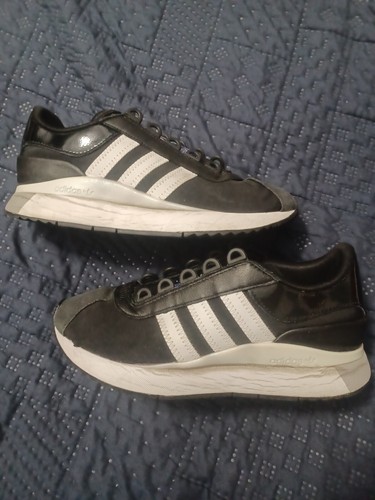 Adidas (PYV 702001) Size 6.5 Running Tennis Shoes Sneakers Black White ...