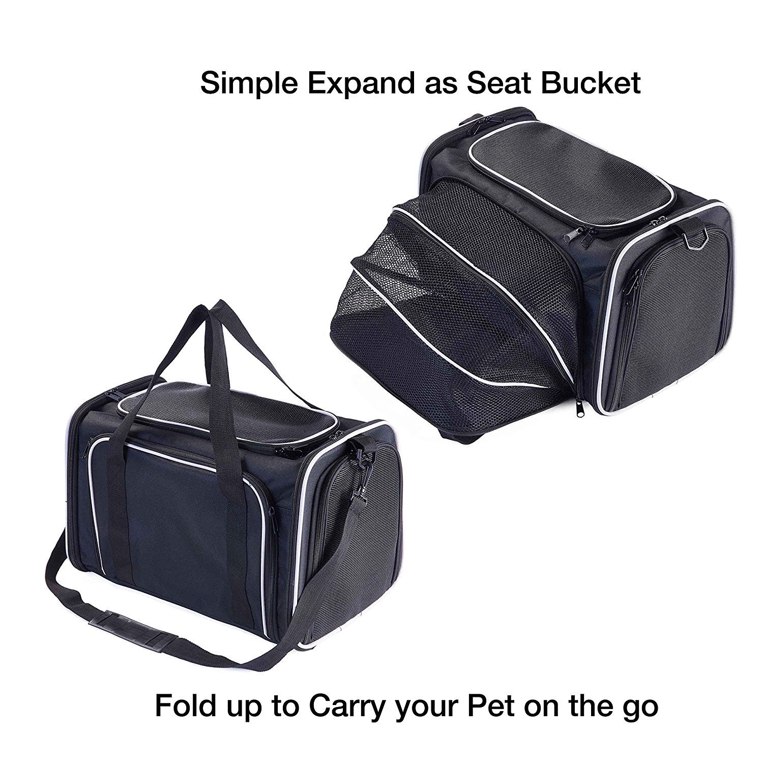 Expandable Pet Travel Carrier Handbag Kennel Cat Dog Bag 40.6x23x23CM ...