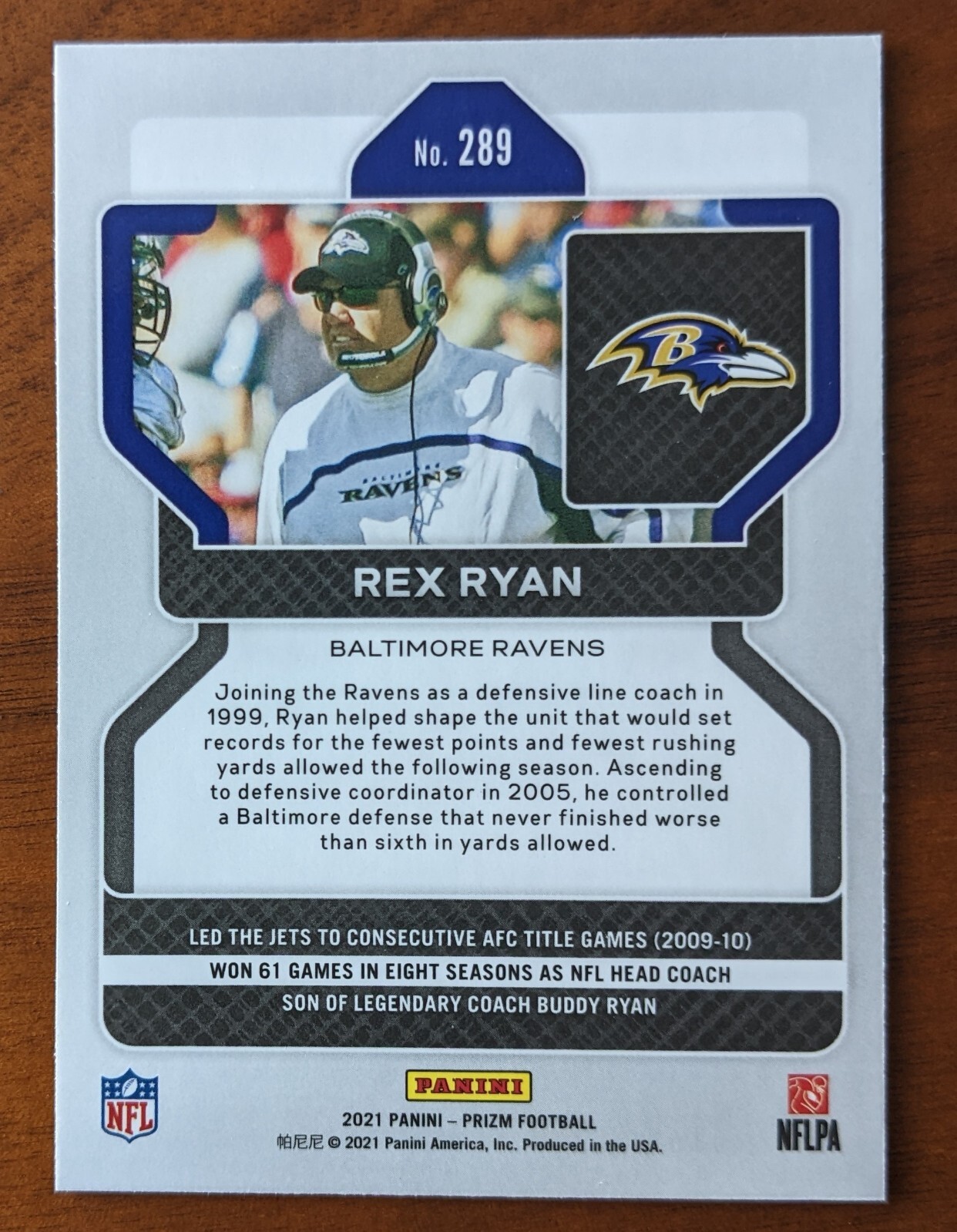 2021 Prizm Rex Ryan #289 Rookie Card RC Baltimore Ravens | eBay