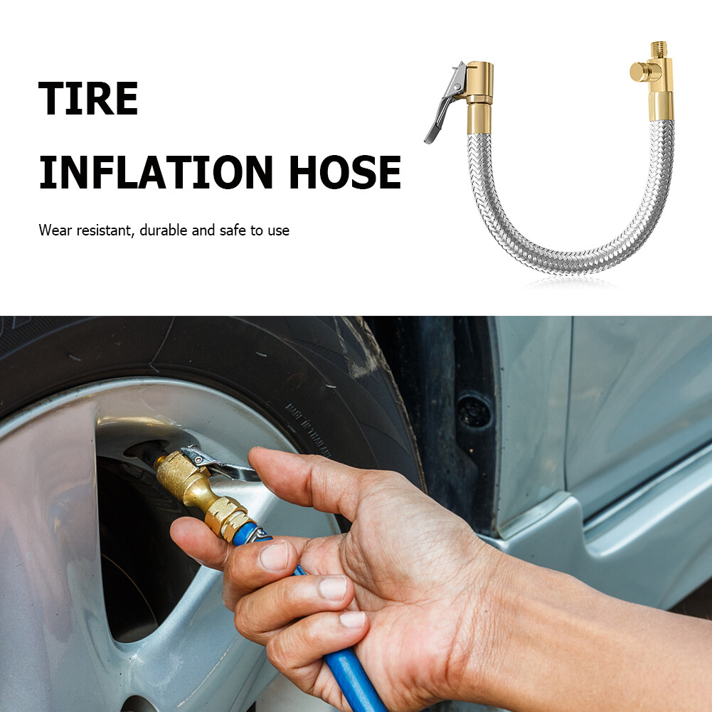 Car Motorcycle Tire Inflator Hose Air Chuck Tube Stainless Steel (60cm ...