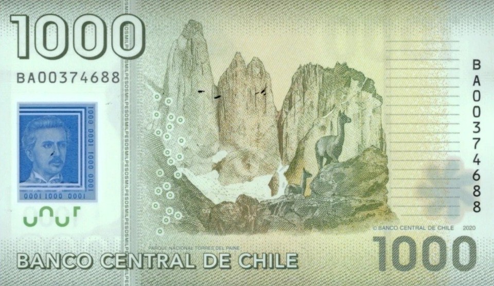 Chile 1000 Peso Circulated Banknote 2020. One Hundred Chilean Peso CLP ...