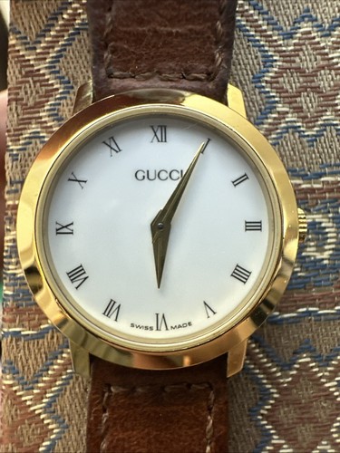 GUCCI 2200L Watch Quartz White Dial Gold Ladies New Battery Works ...