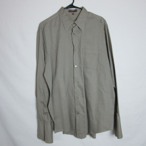 Tasso Elba Brown Striped Button Down Long Sleeve Shirt Egyptian Cotton ...