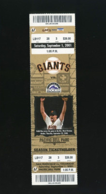 9-1-2001 Rockies @ San Francisco Giants Ticket - Andres Galarraga HR ...