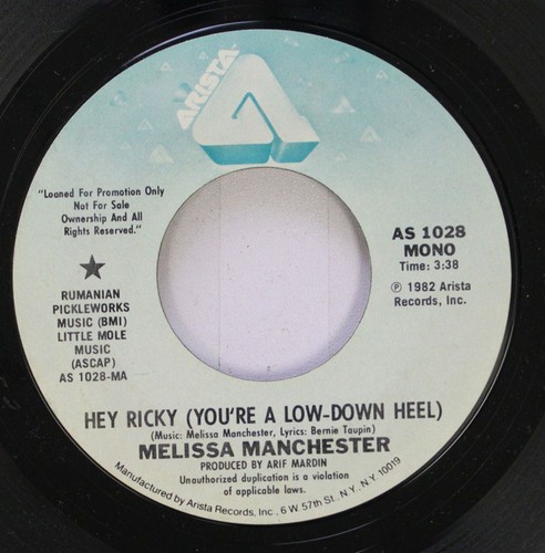 Rock Promo 45 Melissa Manchester - Hey Ricky (You'Re A Low-Down Heel ...