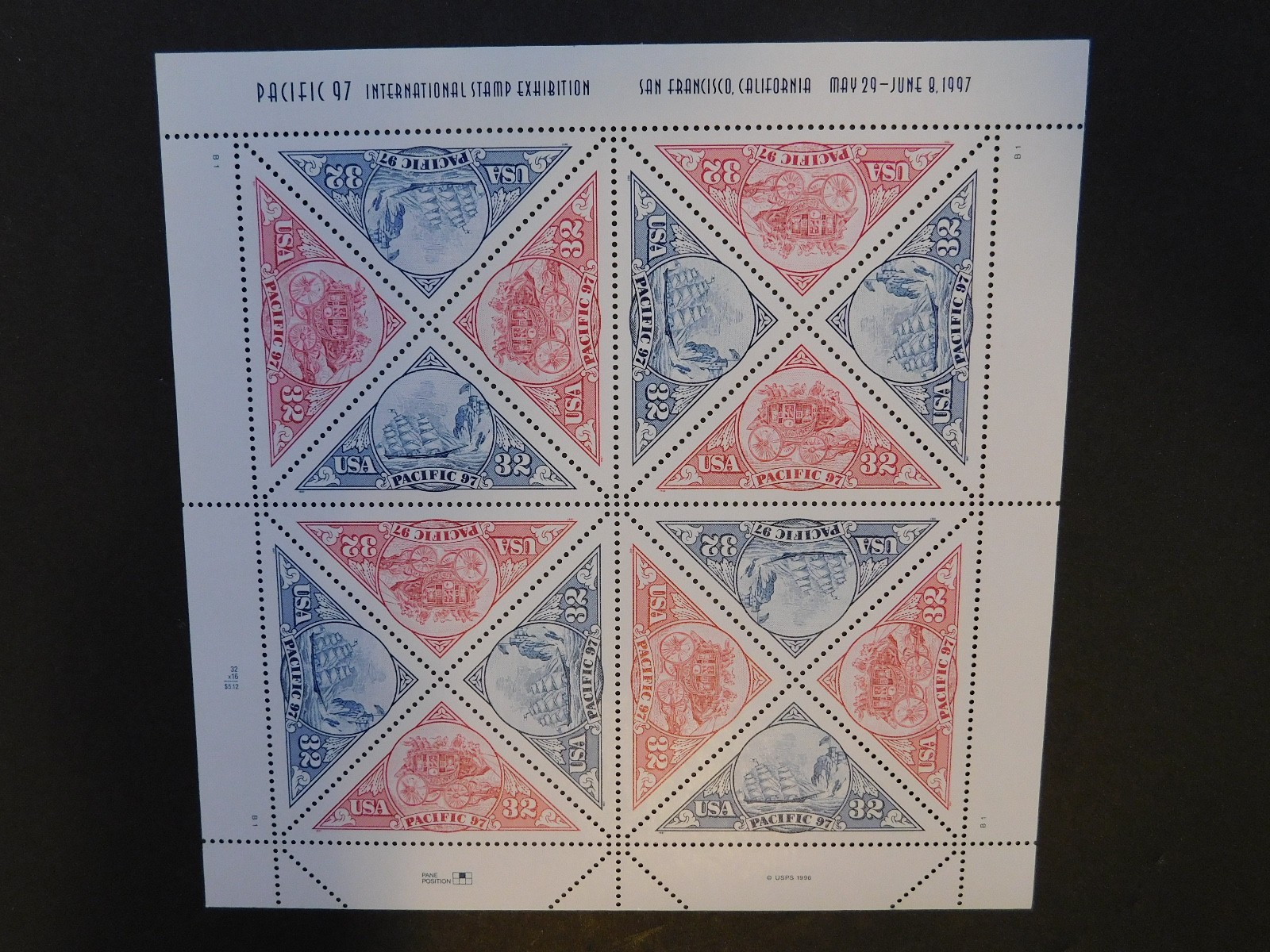 Pacific 97 International Stamp Exposition Sheet,16 TRIANGLE STAMPS S ...