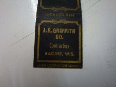 J.R. Griffith Co. Racine, WI. 1930s-50s matchbook Great piece of small ...