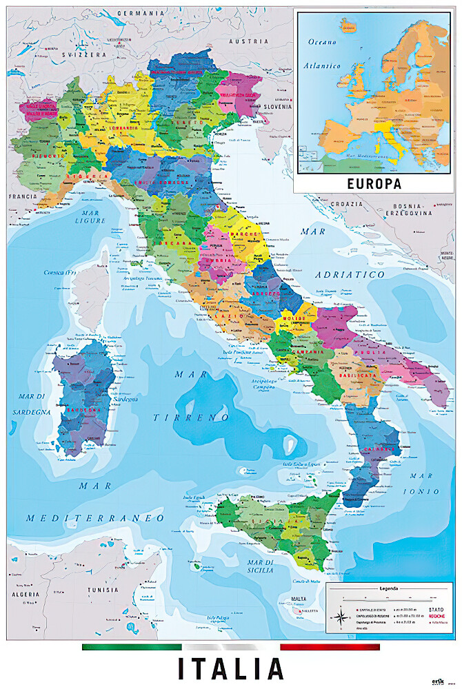 Map Of Italy - Poster / Print (Italia Map In Italian) (Size: 24" X 36 ...