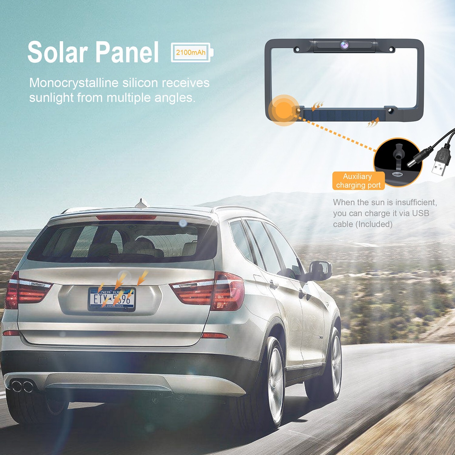 Wireless Waterproof HD Solar License Plate Rear View Backup Camera ...