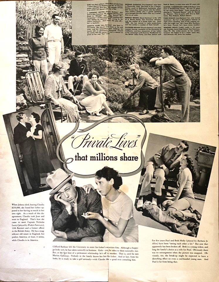 1935 ONE MAN'S FAMILY: U.S. RADIO SOAP OPERA PROGRAM vintage brochure ...