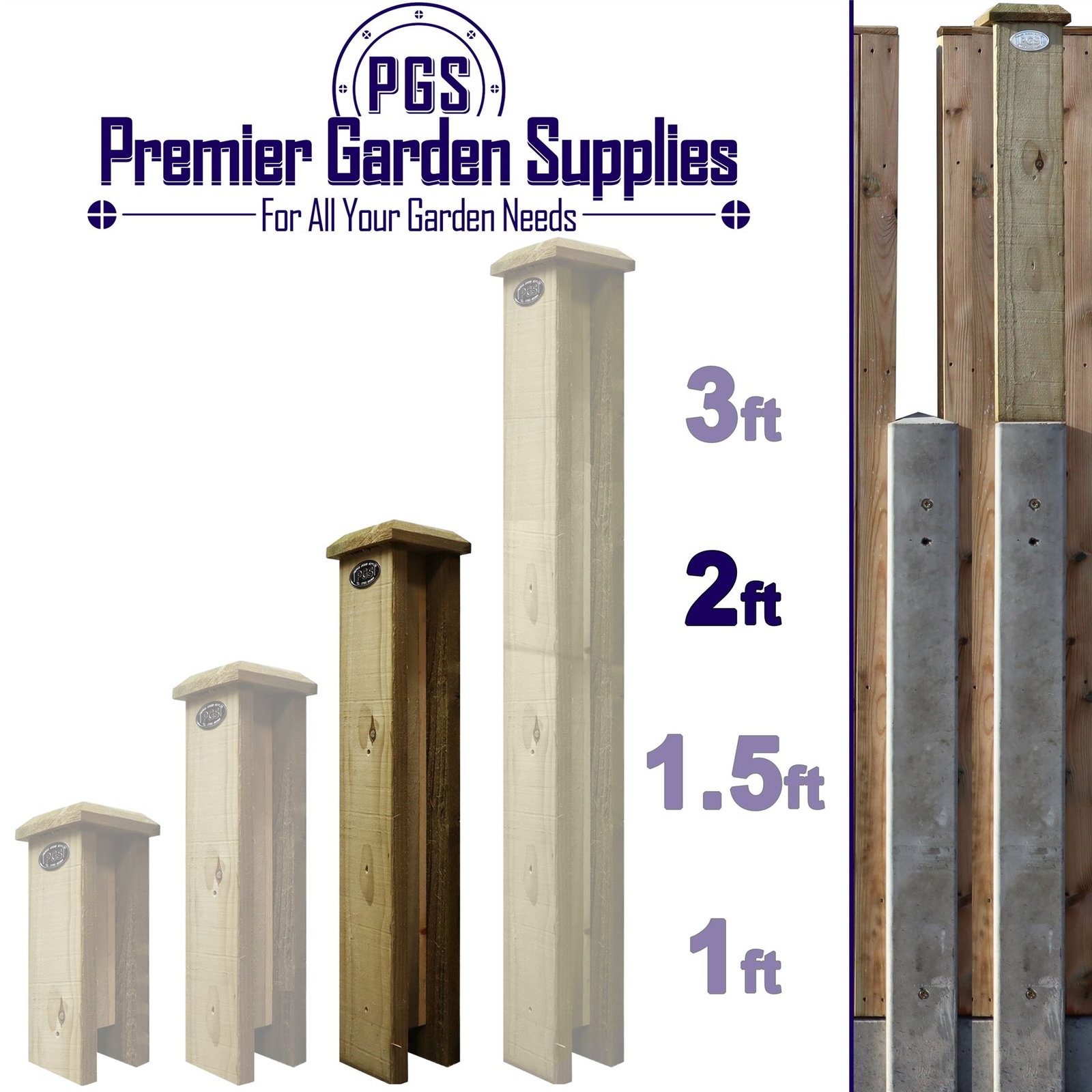 2ft (60cm) Timber/Concrete Garden Fence Panel 100x100mm Post Extender ...