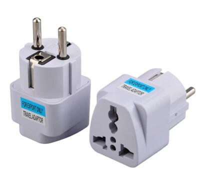 2 x TRAVEL ADAPTER PLUG FOR UK TO EU DUBAI THAILAND TURKEY ITALY GREECE ...