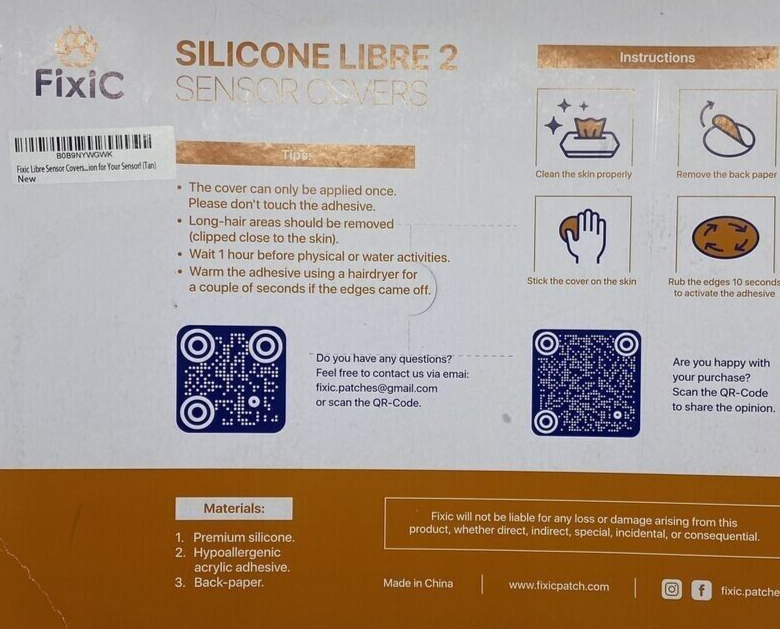 100 LIBRE 2 SENSOR SILICONE COVERS BULK ACRYLIC ADHESIVE BY FIXIC 10 ...