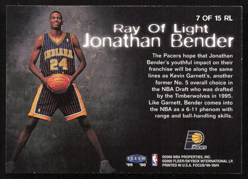 1999-00 Fleer Focus Ray of Light Jonathan Bender #7 RL Indiana Pacers ...