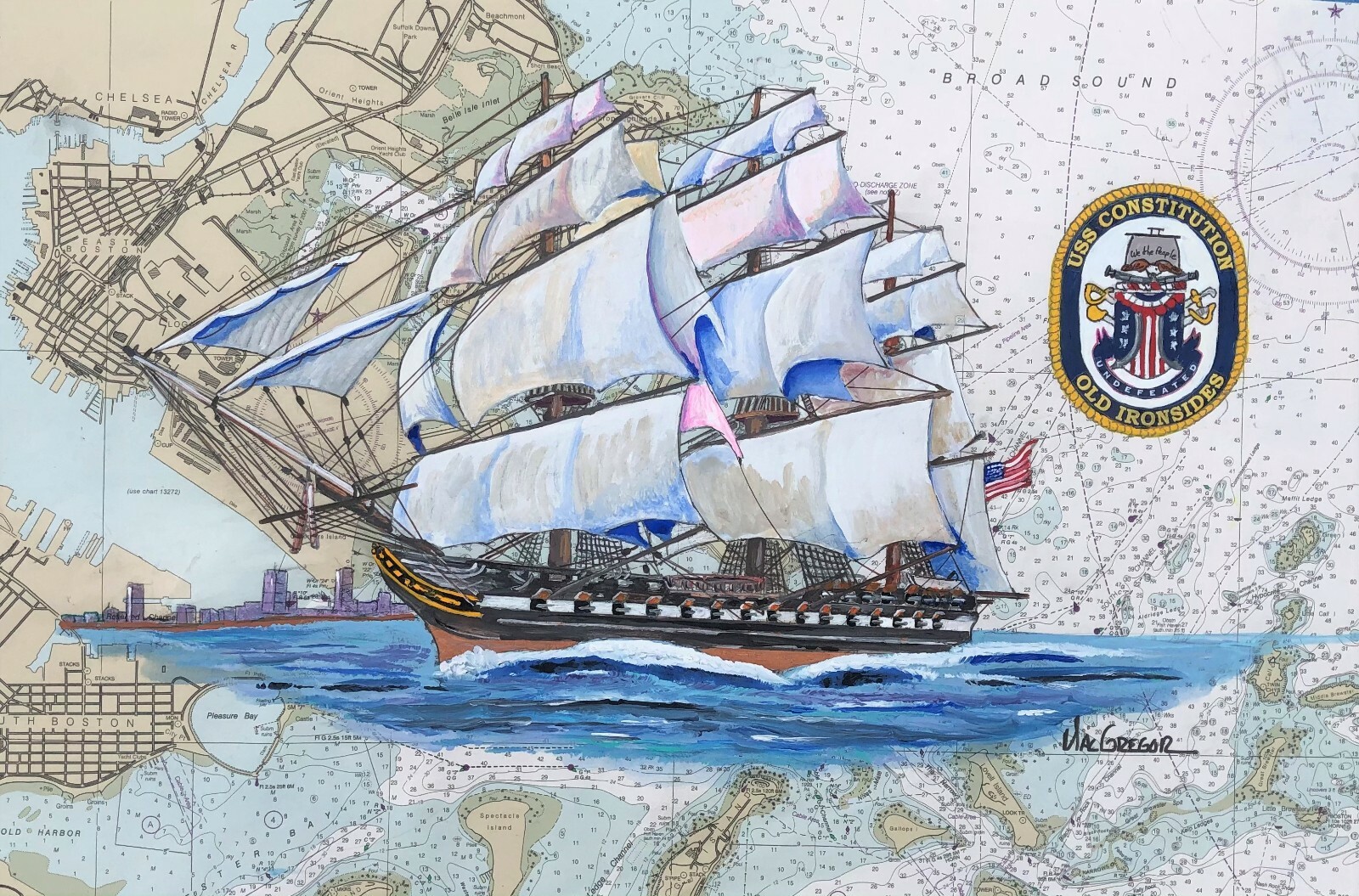 USS Constitution art print Old Ironsides US Navy Frigate Ship ...