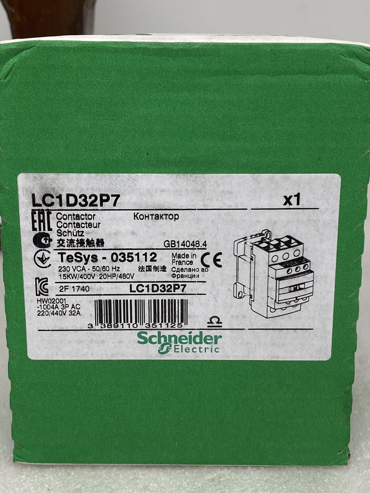 Schneider Electric LC1D32P7 Non-Reversing Contactor 230VAC 32A 3Pole ...