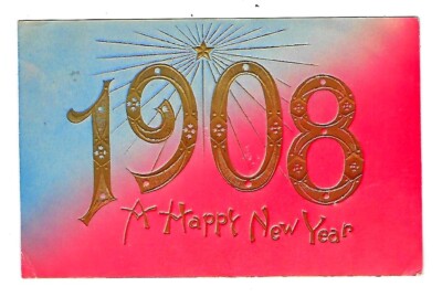 1908 New Years Postcard Gold Star Airbrushed Embossed | eBay